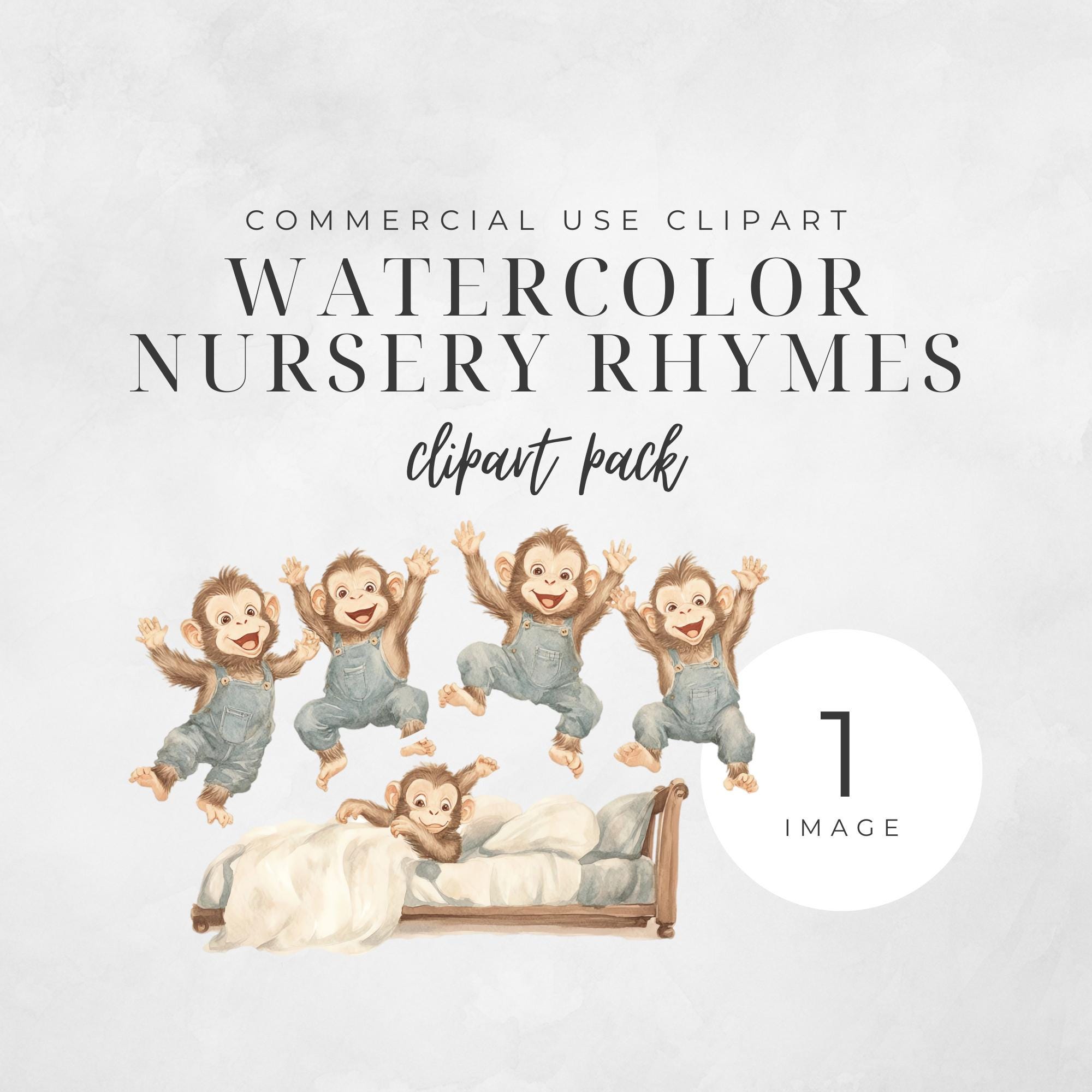 Watercolor Nursery Rhymes Clipart | Five Little Monkeys | Fairytale ...