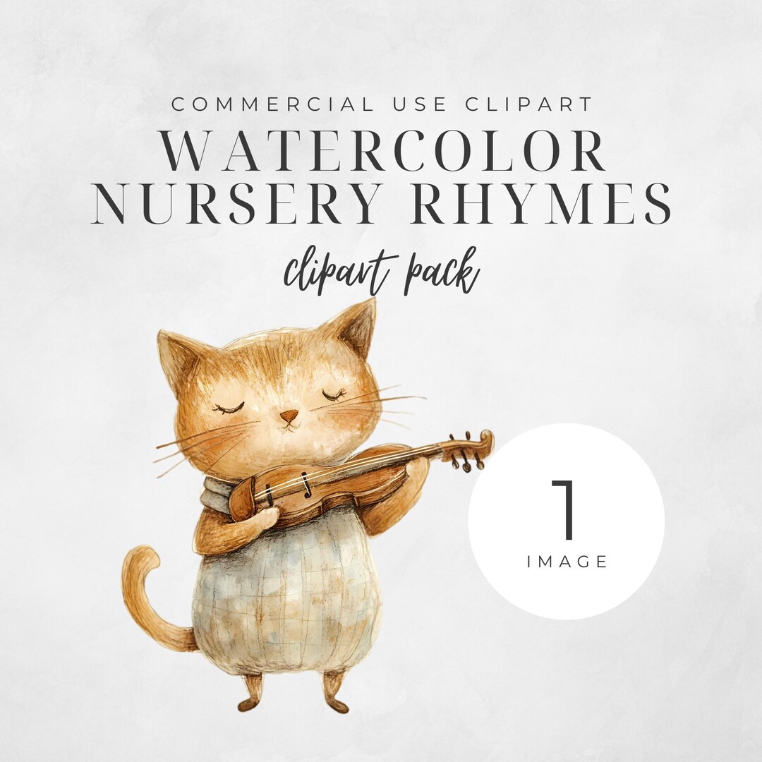 Watercolor Nursery Rhymes Clipart, Cat and the Fiddle, Hey Diddle ...