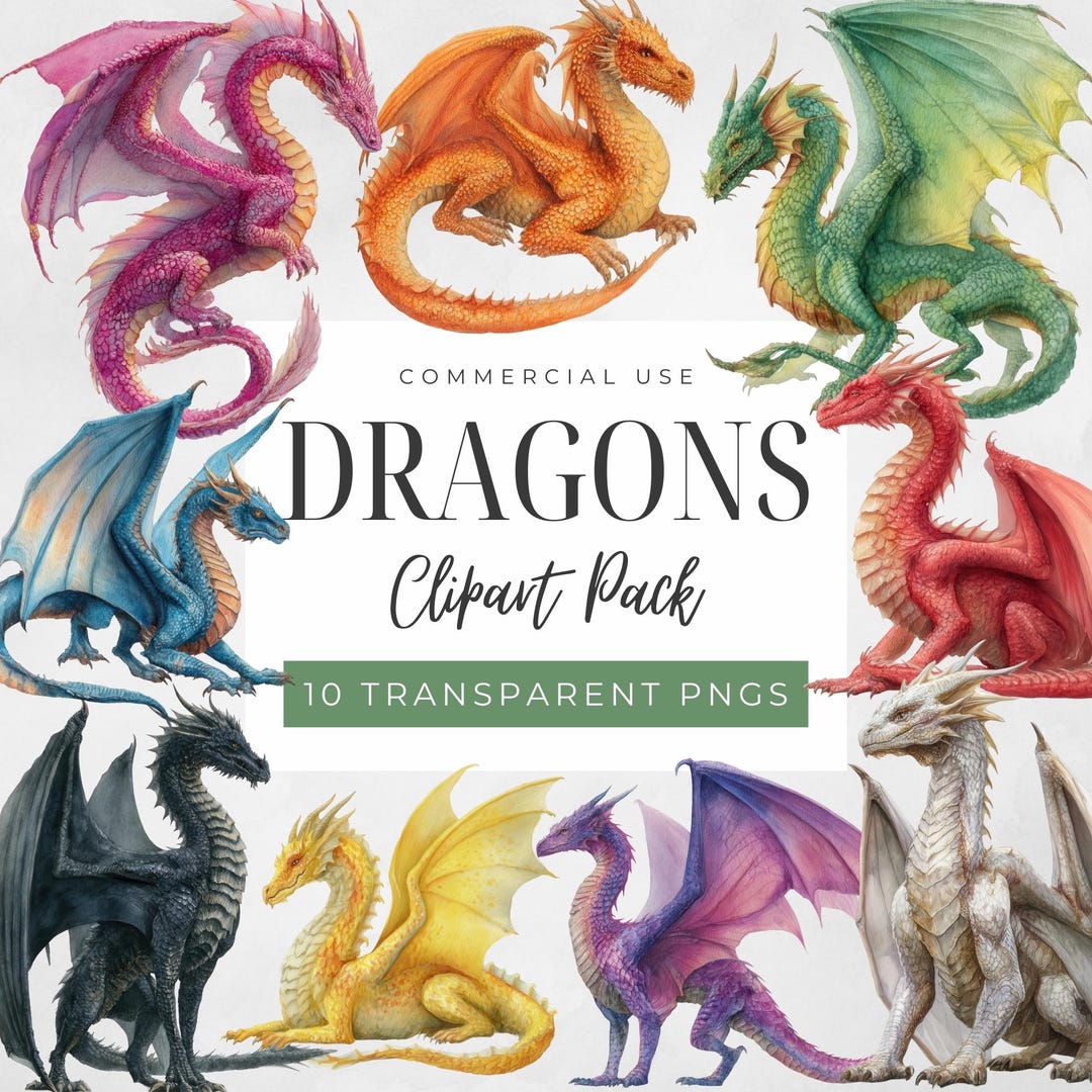 Rainbow Dragon Clipart Set, Fantasy Creature PNG, Colorful Mythical Art ...