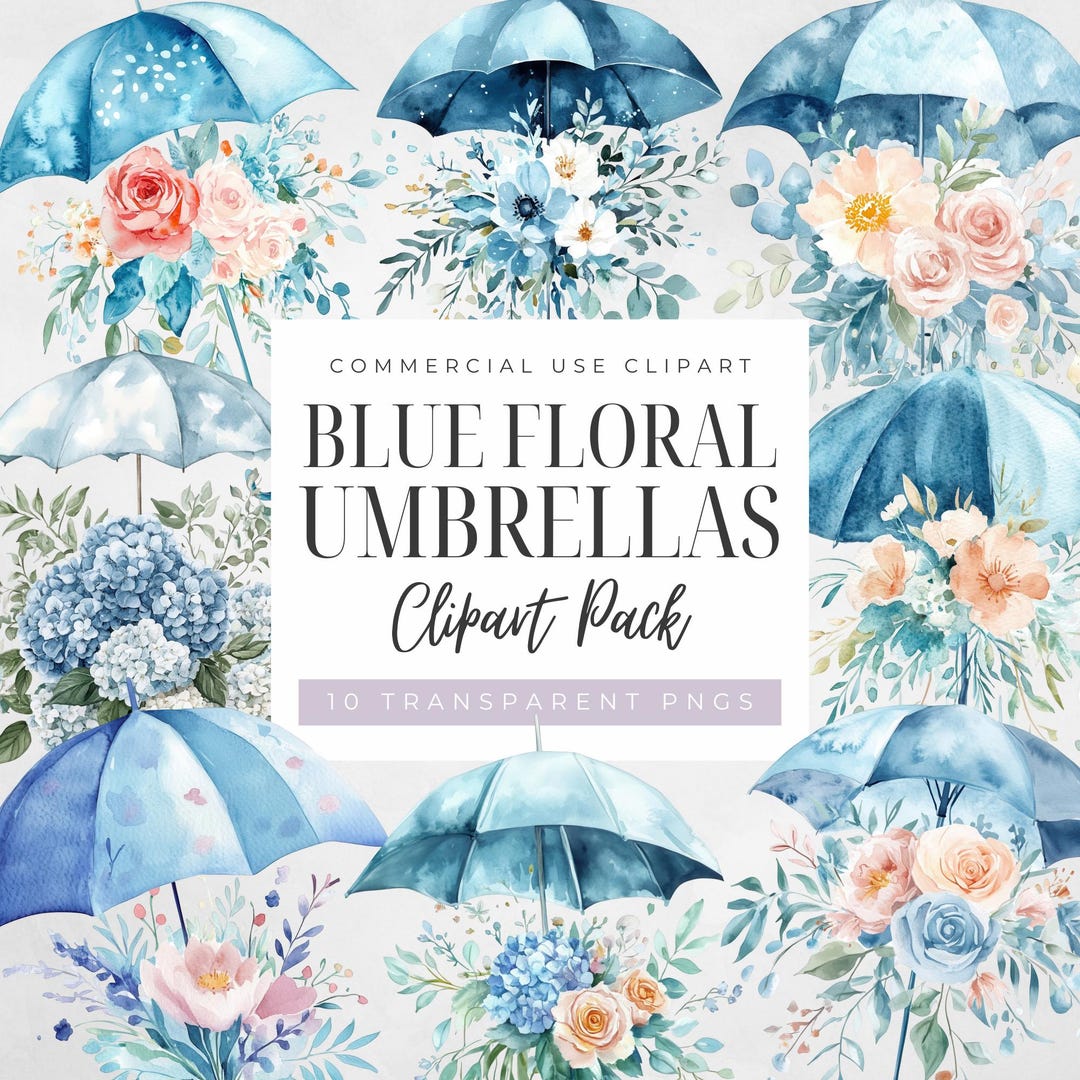 Watercolor Blue Floral Baby Shower Umbrellas, Its A Boy Clipart, Boy ...