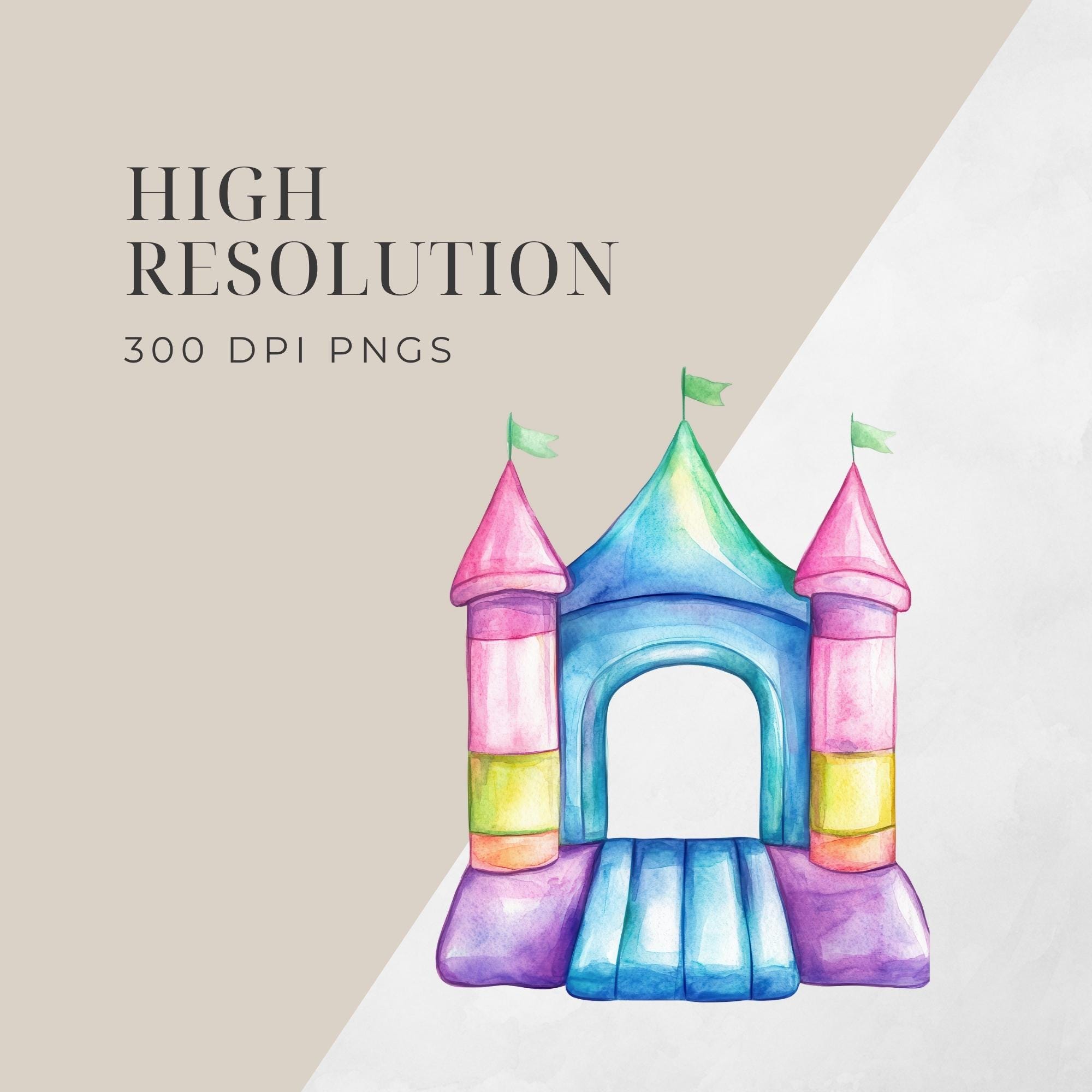 Bounce House Clip Art PNG, Birthday Party Clipart, Watercolor Bouncy ...