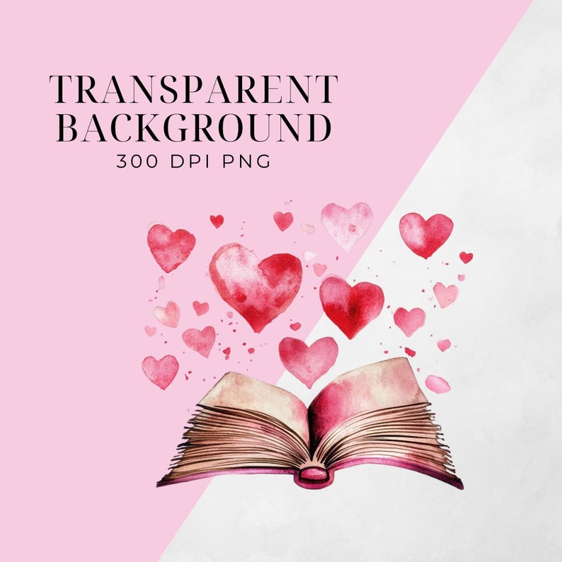 Valentine Bookish Clipart Pack, Sleeping Cat on Books Watercolor ...