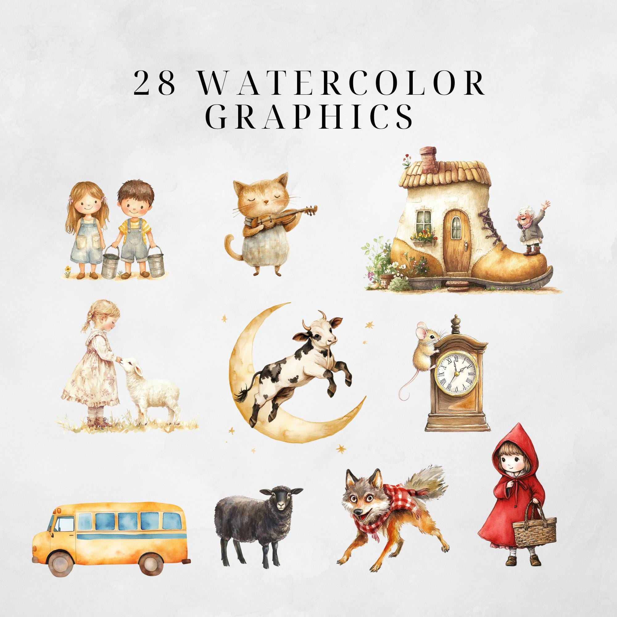 Watercolor Nursery Rhymes Clipart, Commercial Use Transparent Pngs, 5 ...