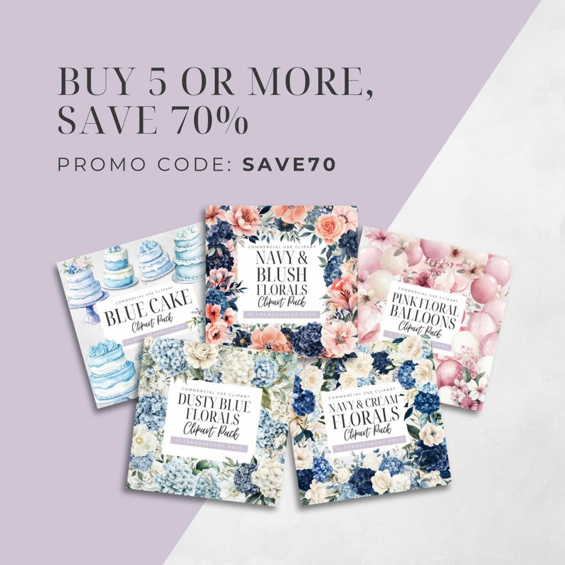 Peach and Blue Floral Clipart, Blush Peony and Dusty Blue Bouquet ...