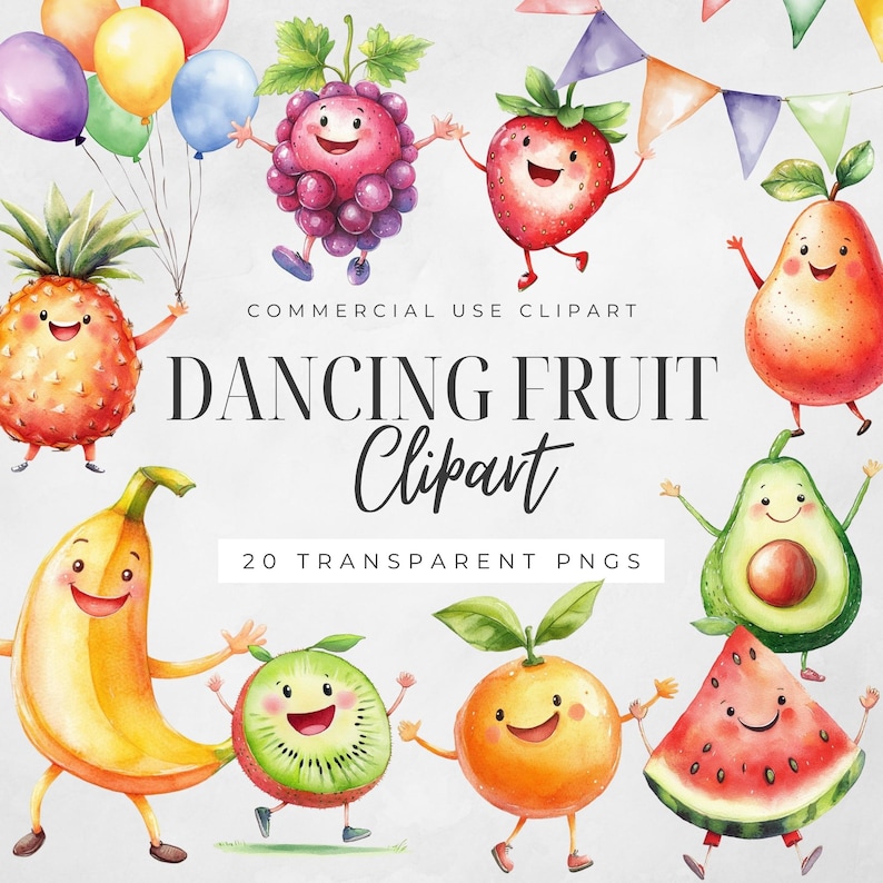 Dancing Fruit Birthday Clipart, Dancing Fruit Party Clipart,dancing ...