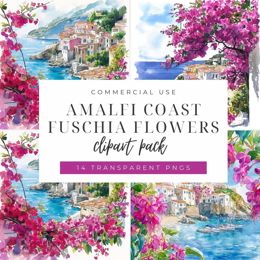 Italian Coast Clipart, Italian Summer Clipart ,watercolor Amalfi Coast ...