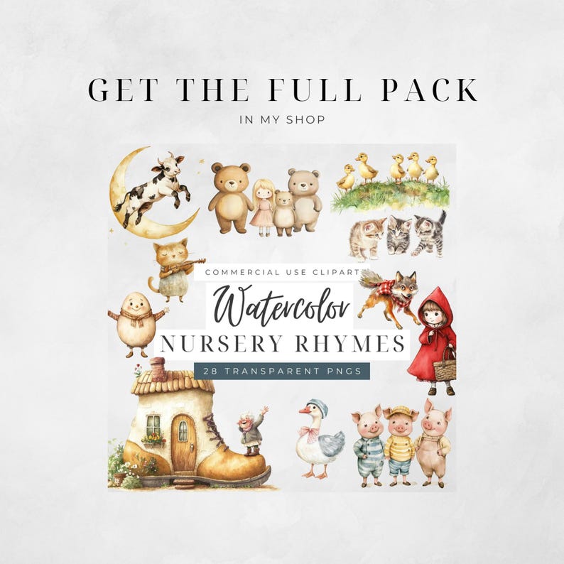 Watercolor Nursery Rhymes Clipart | Cow Jumping Over the Moon ...