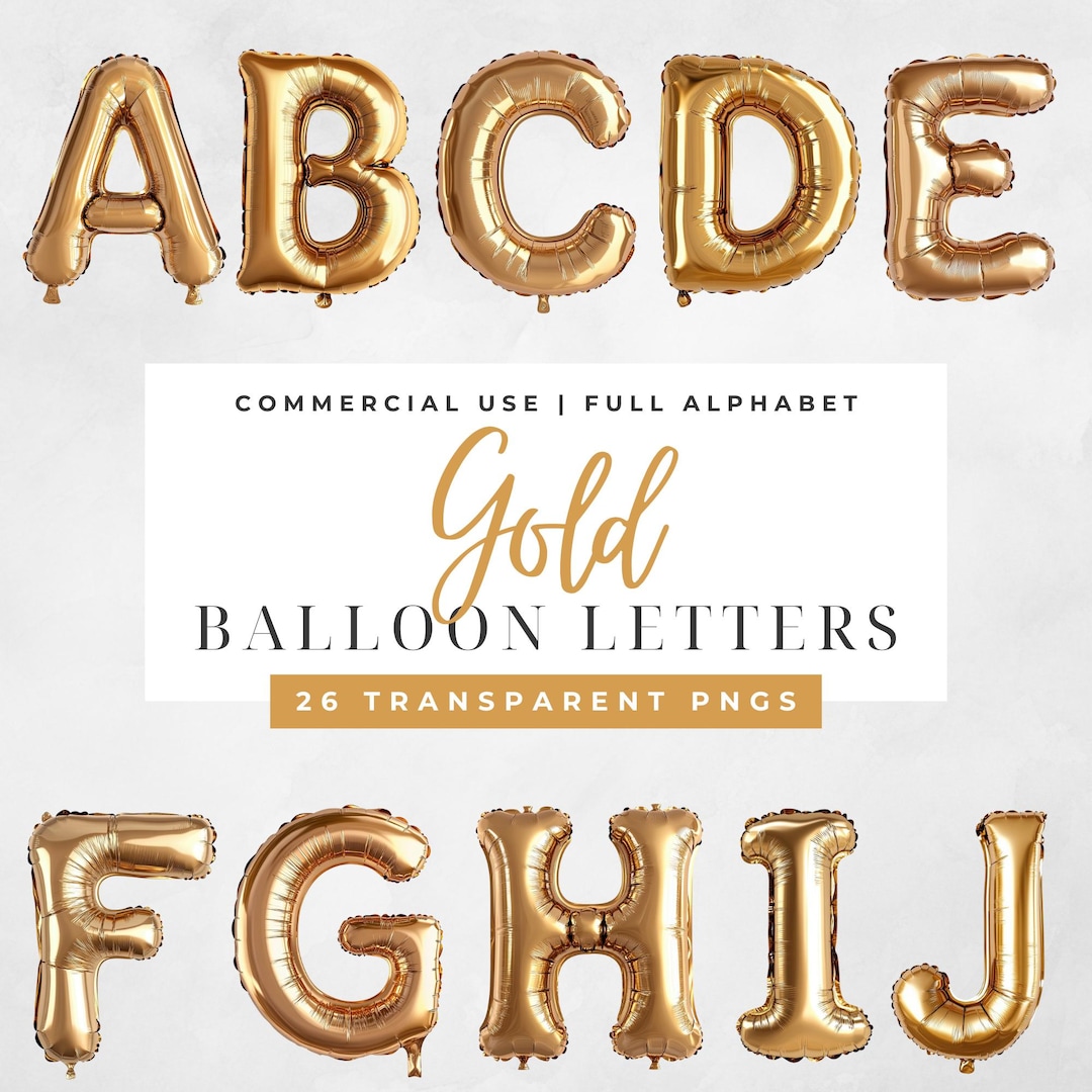 Gold Balloon Letters Clipart | Gold Foil Balloons | Birthday Balloon ...