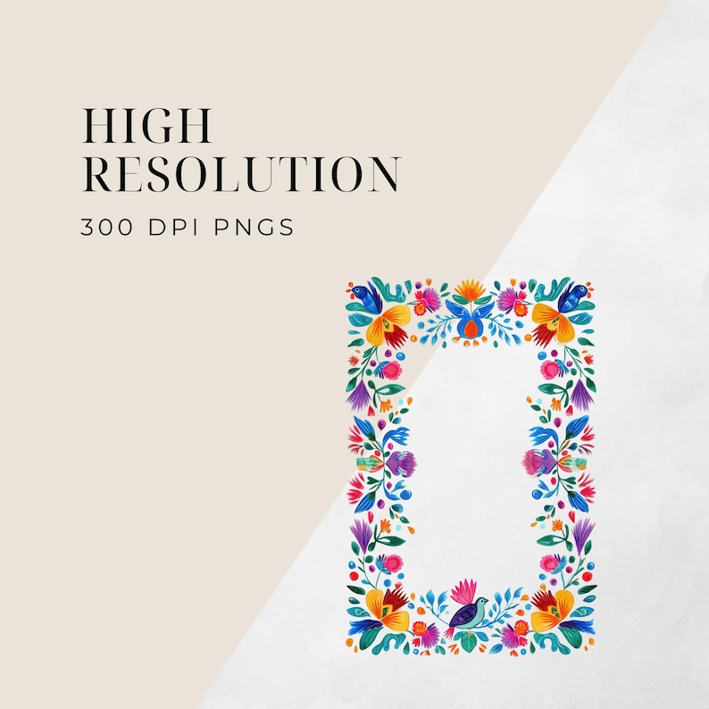 Watercolor Otomi Floral Clipart Frames & Wreaths, Bright Borders ...
