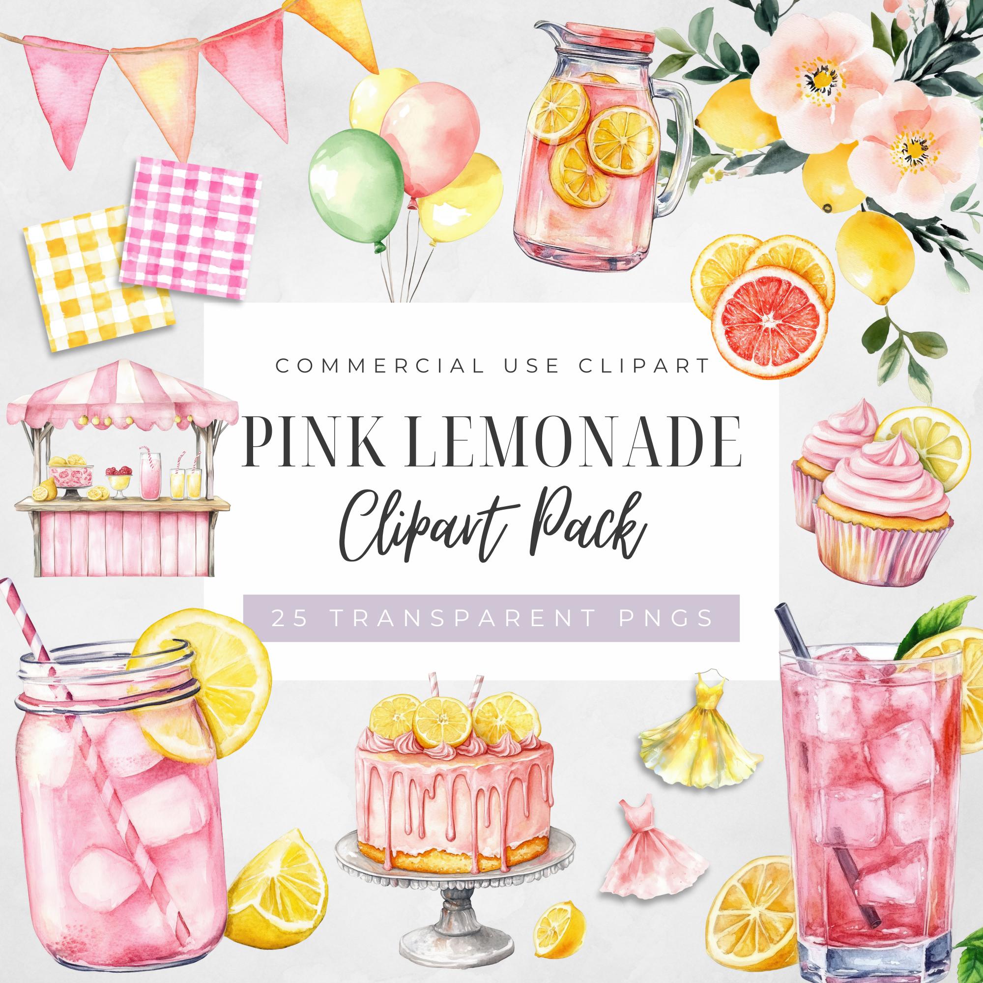 Watercolor Pink Lemonade Stand Party, Berry Summer Drink Graphics ...