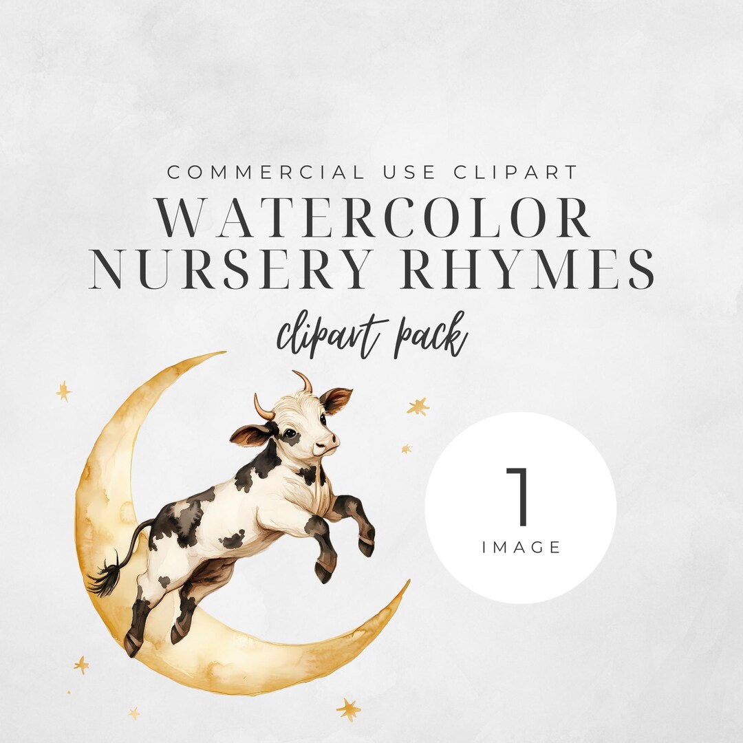 Watercolor Nursery Rhymes Clipart | Cow Jumping Over the Moon ...