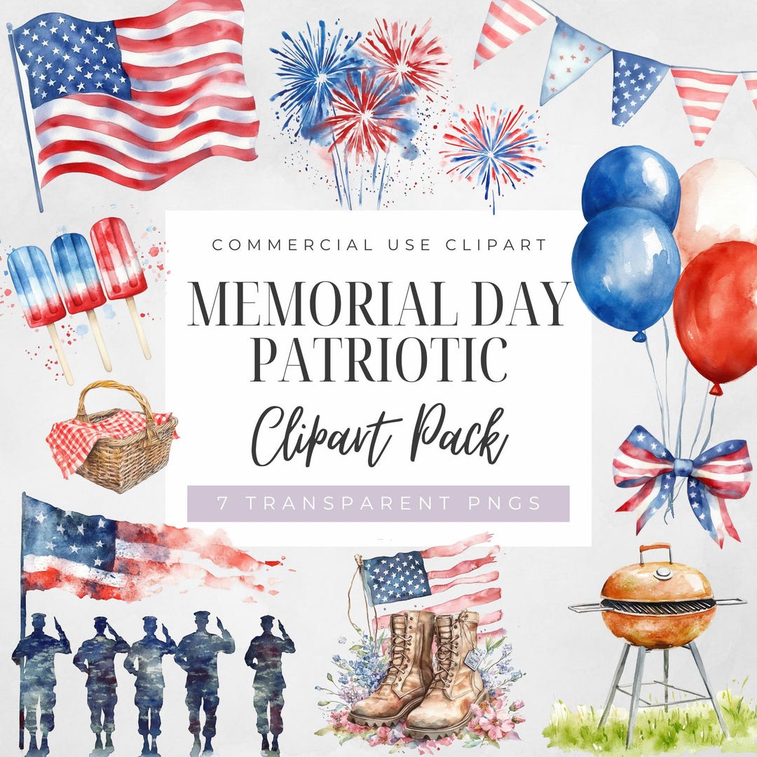 Memorial Day Clipart, Watercolor American Flag PNG, Patriotic 4th of ...