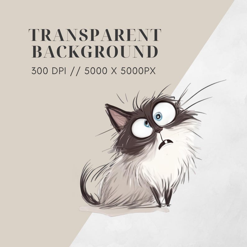 Frazzled Cat Clipart, Funny Cat Clipart, Quirky Cat Clipart, Cartoon ...