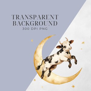 Watercolor Nursery Rhymes Clipart | Cow Jumping Over the Moon ...