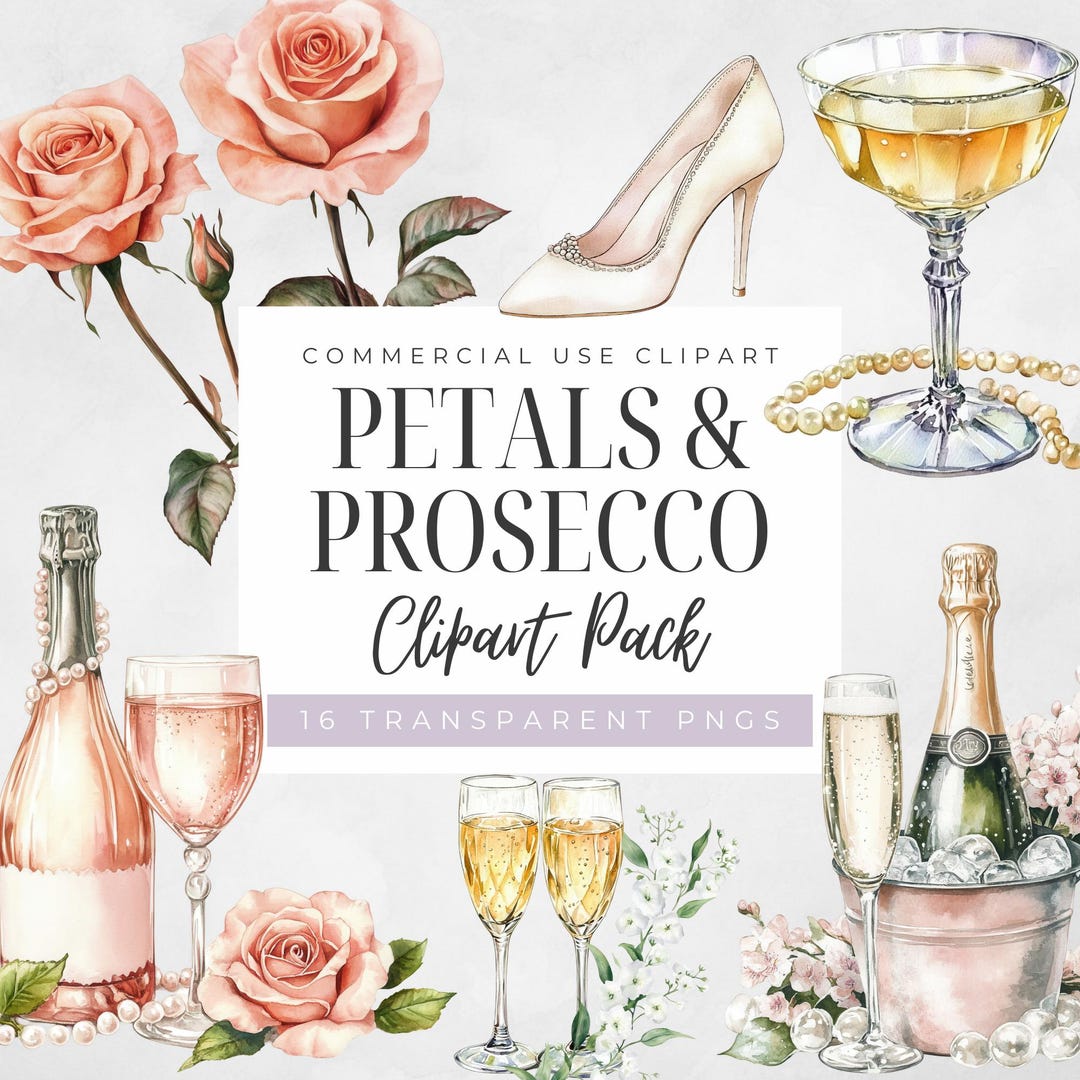 Pink Petals and Prosecco Clipart, Watercolor Pearls, Transparent Png ...