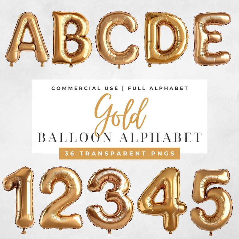 Gold Balloon Alphabet Clipart BUNDLE | Gold Balloon Letters & Gold ...