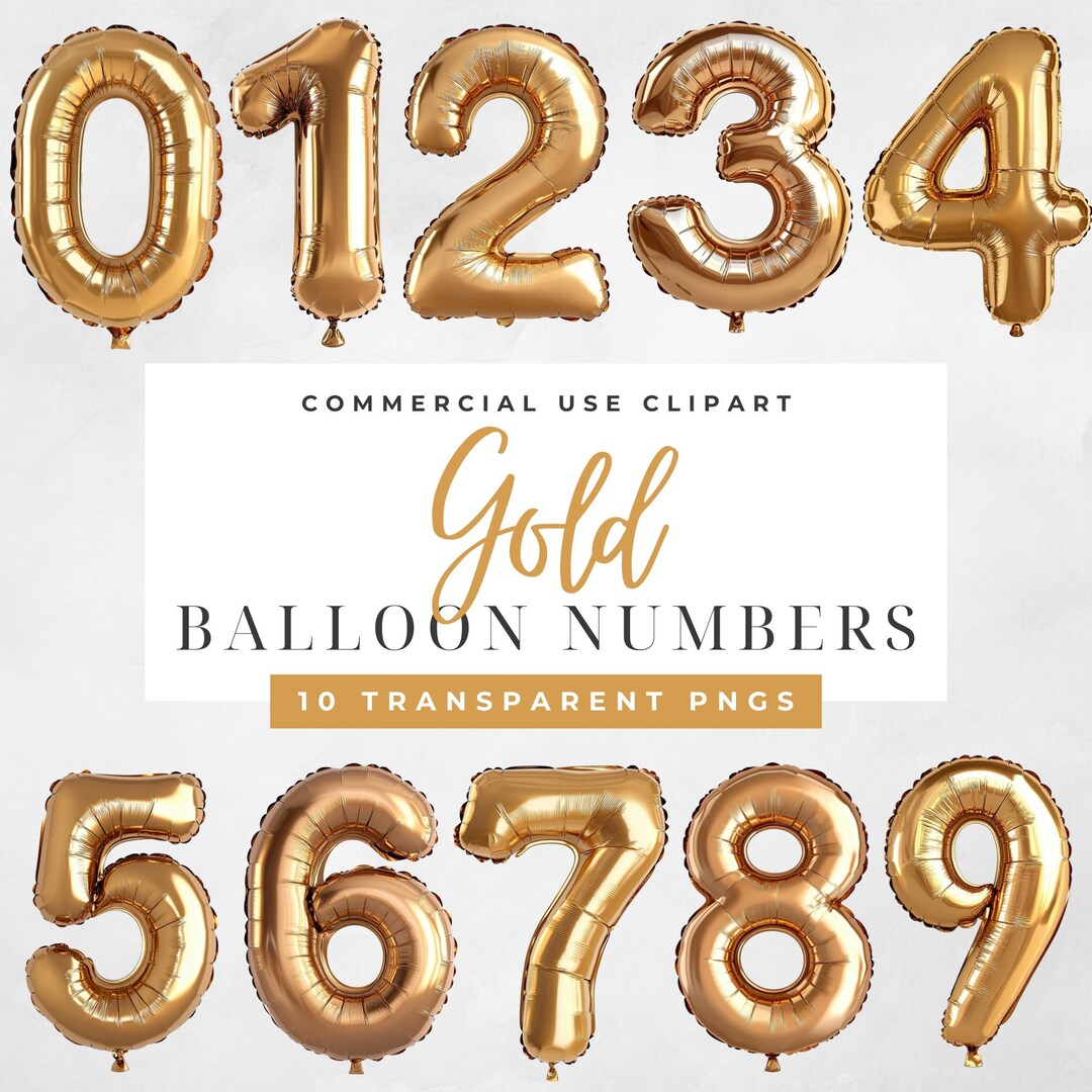 Gold Balloon Numbers Clipart | Gold Foil Balloons | Birthday Balloon ...