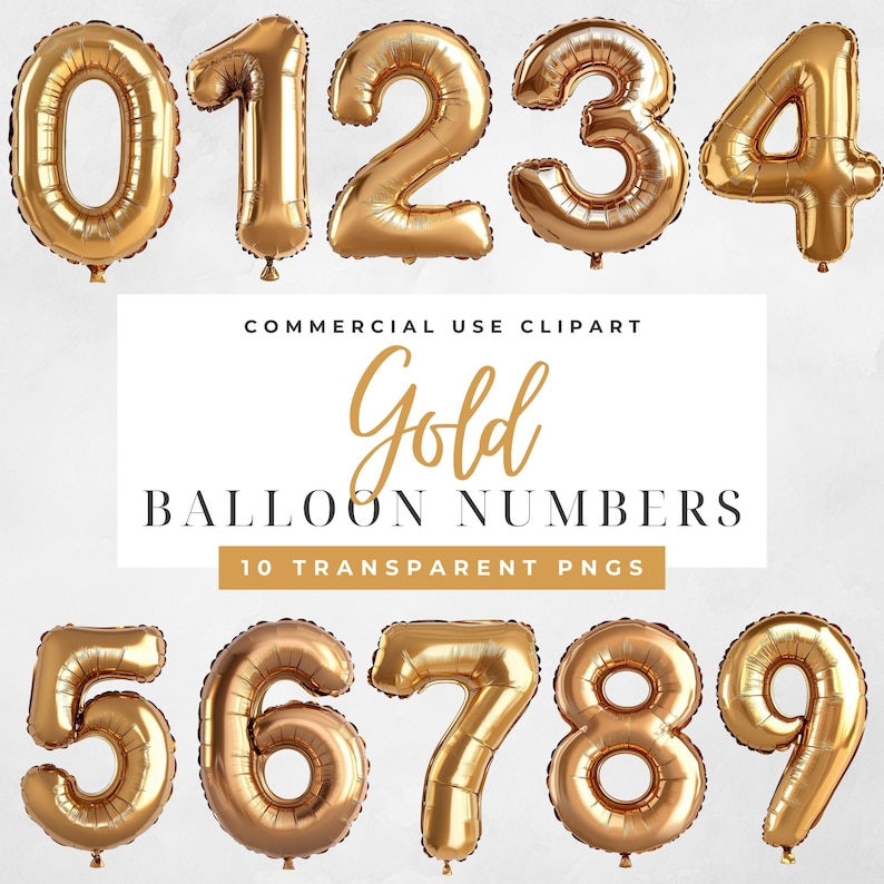 Gold Balloon Numbers Clipart | Gold Foil Balloons | Birthday Balloon ...