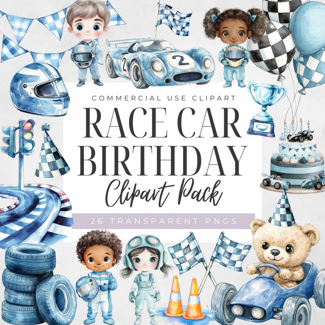 Little Racer Clipart, Blue Race Car Theme, Boy Birthday Invitation IMG ...