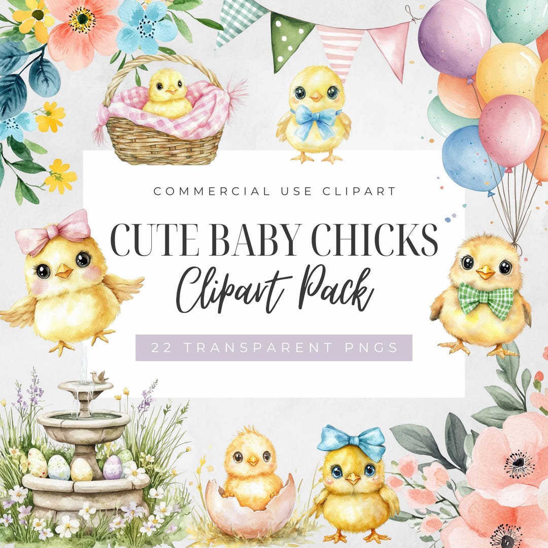 Cute Baby Chick Clipart, Digital Download, Commercial Use, Watercolor ...