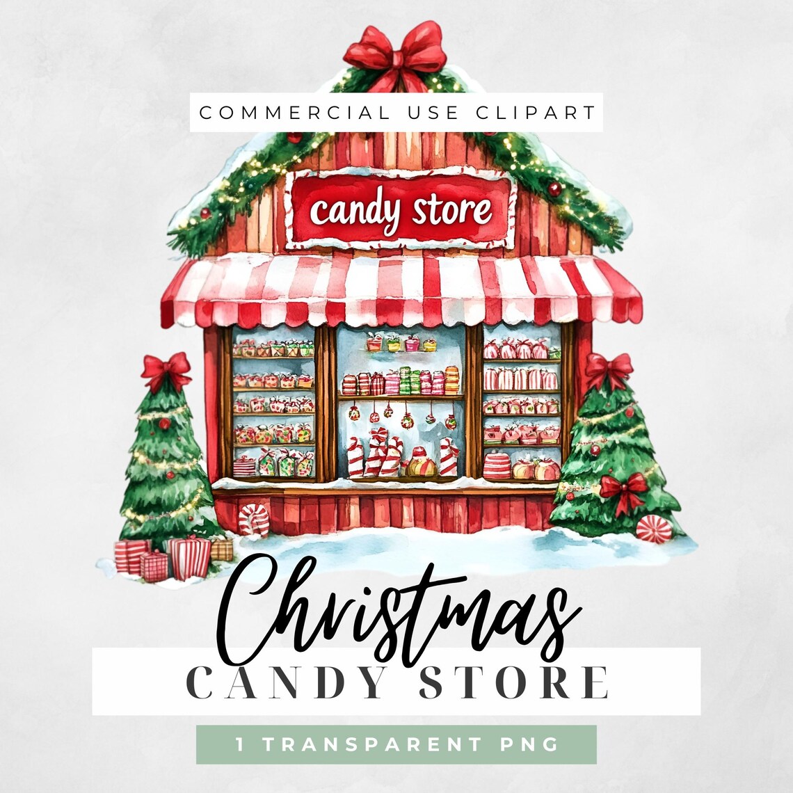 Christmas Candy Store Clipart | Watercolor Christmas Clipart ...