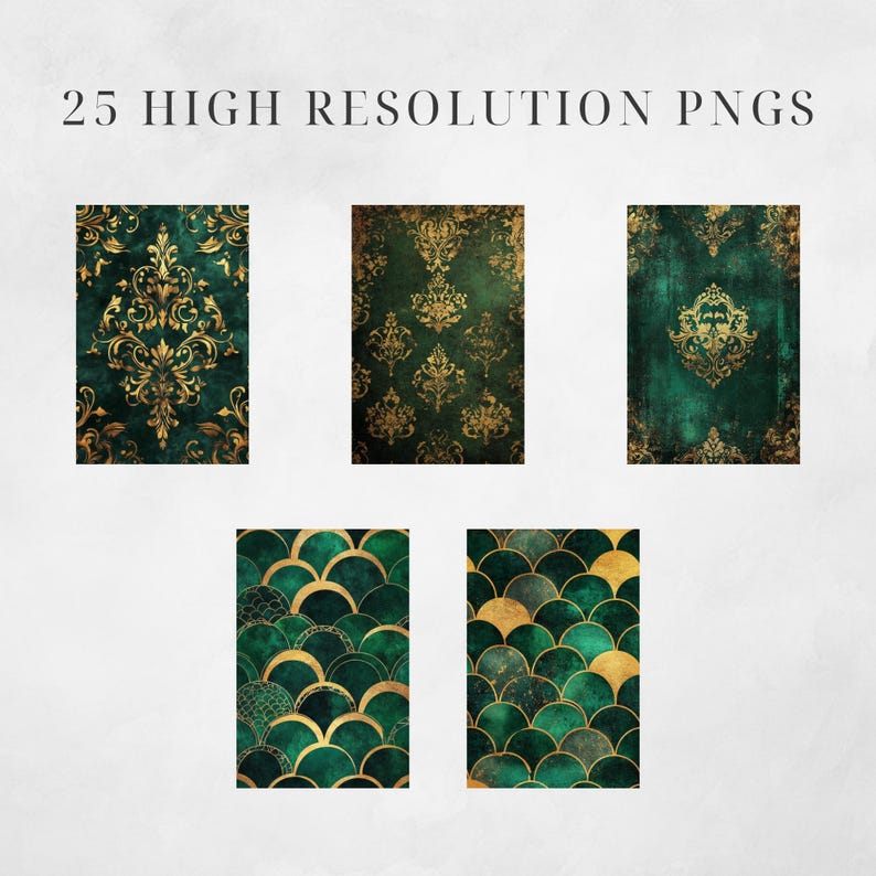 Emerald Green and Gold Digital Papers, Scrapbook Papers, Emerald and ...