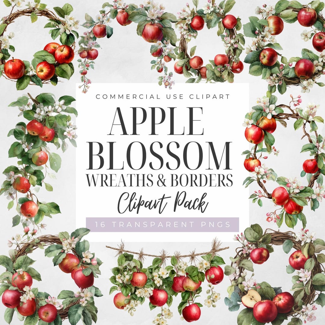 Rustic Apple Blossom Wreaths & Borders Clipart (digital Download ...