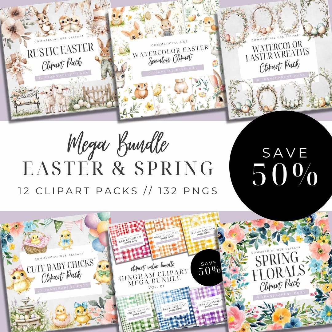 Easter Clipart Bundle, Watercolor Spring Floral, Cute Baby Chicks ...