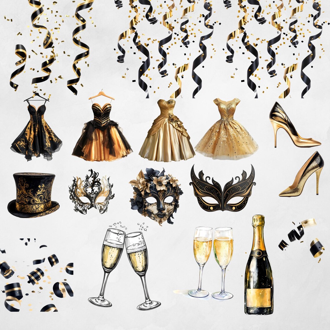 Happy New Year Clipart Black and Gold 2025 | Happy New Year Clipart ...
