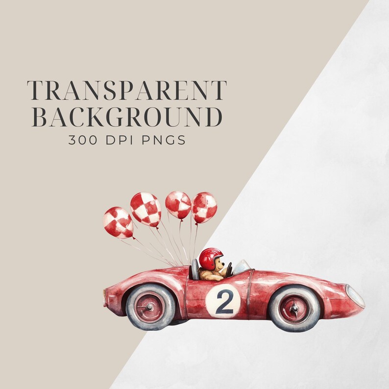 Race Car Clipart Bundle, Watercolor Toddler Birthday, Red Teddy Bear ...