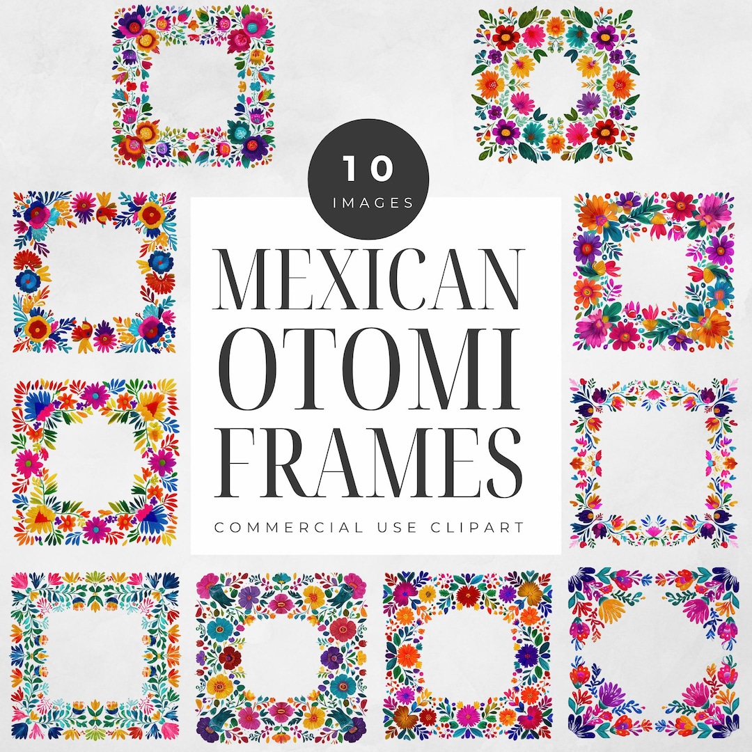 Otomi Floral Clipart Frames, Bright Borders, Colorful Mexican Fiesta ...