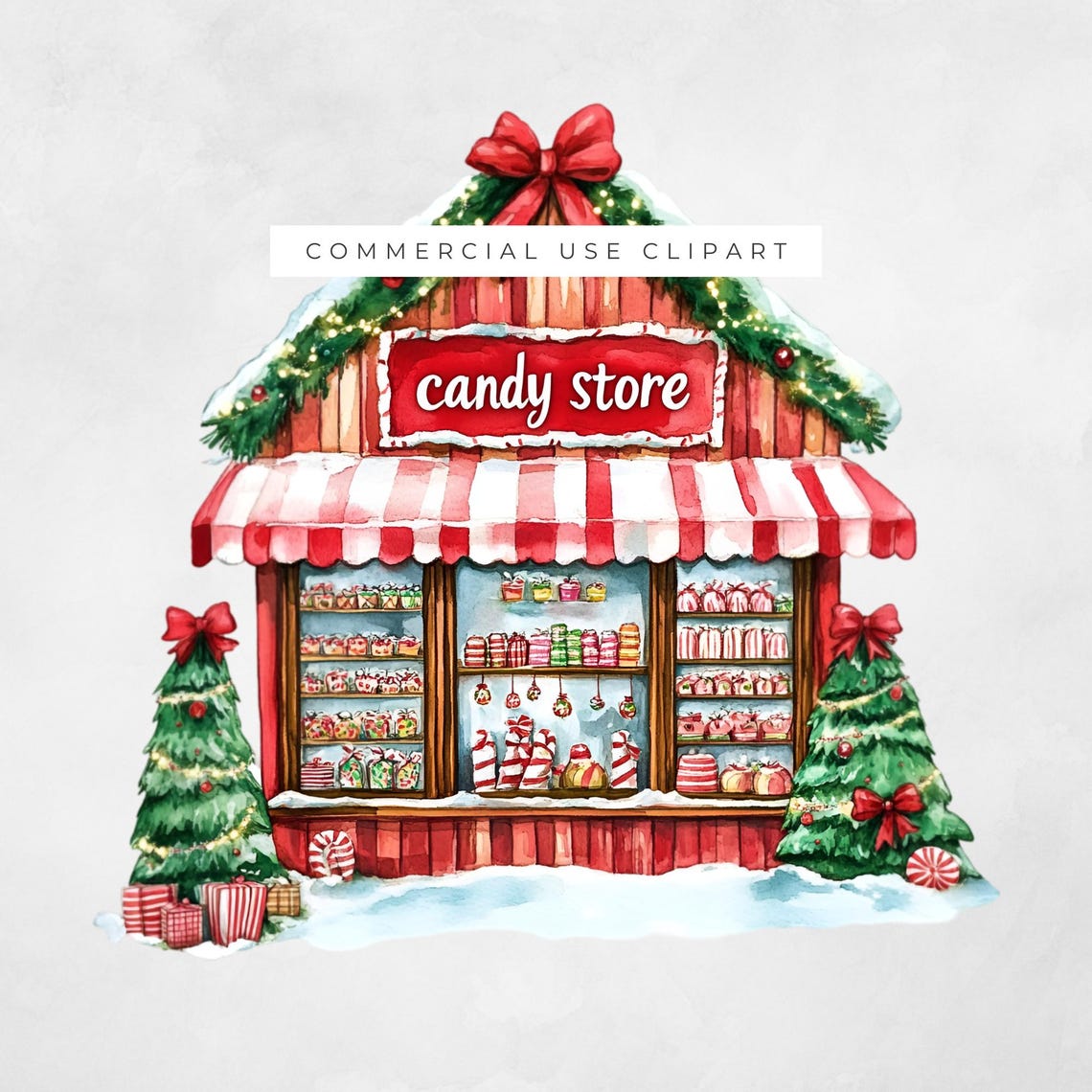 Christmas Candy Store Clipart | Watercolor Christmas Clipart ...
