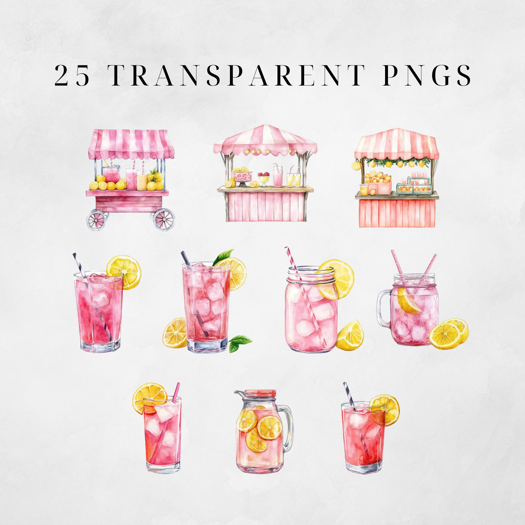 Watercolor Pink Lemonade Stand Party, Berry Summer Drink Graphics ...