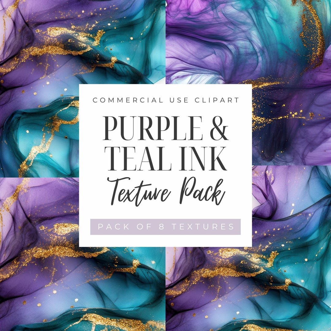 Purple & Teal Alcohol Ink Clipart, Watercolor Splash Clip Art, Abstract ...