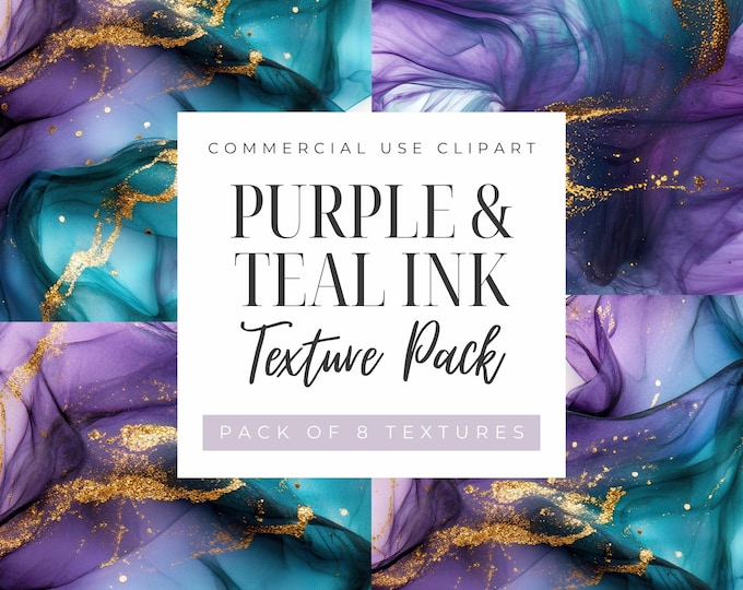 Purple & Teal Alcohol Ink Clipart, Watercolor Splash Clip Art, Abstract ...