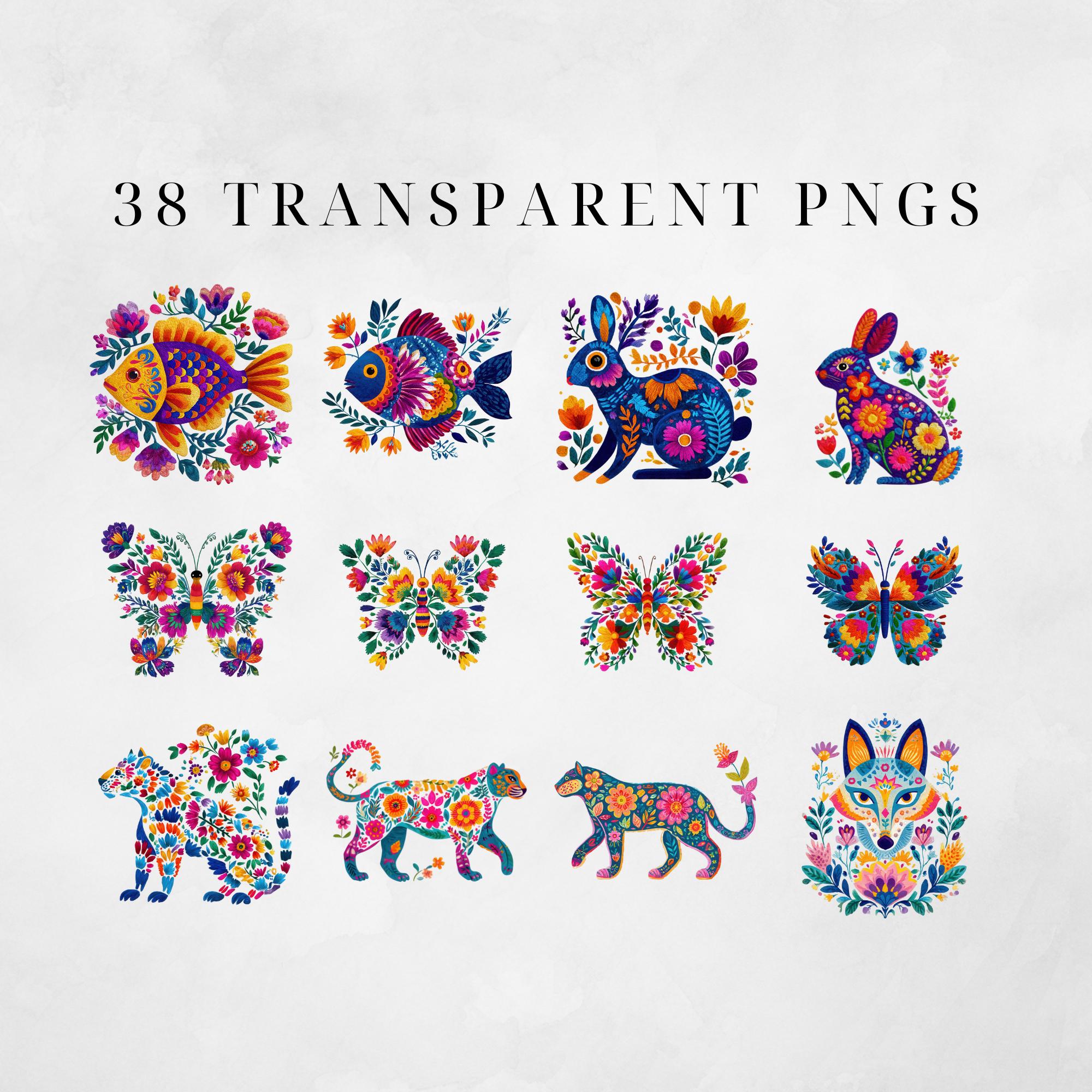 Colorful Mexican Otomi Animals Clipart (digital Download, Transparent ...