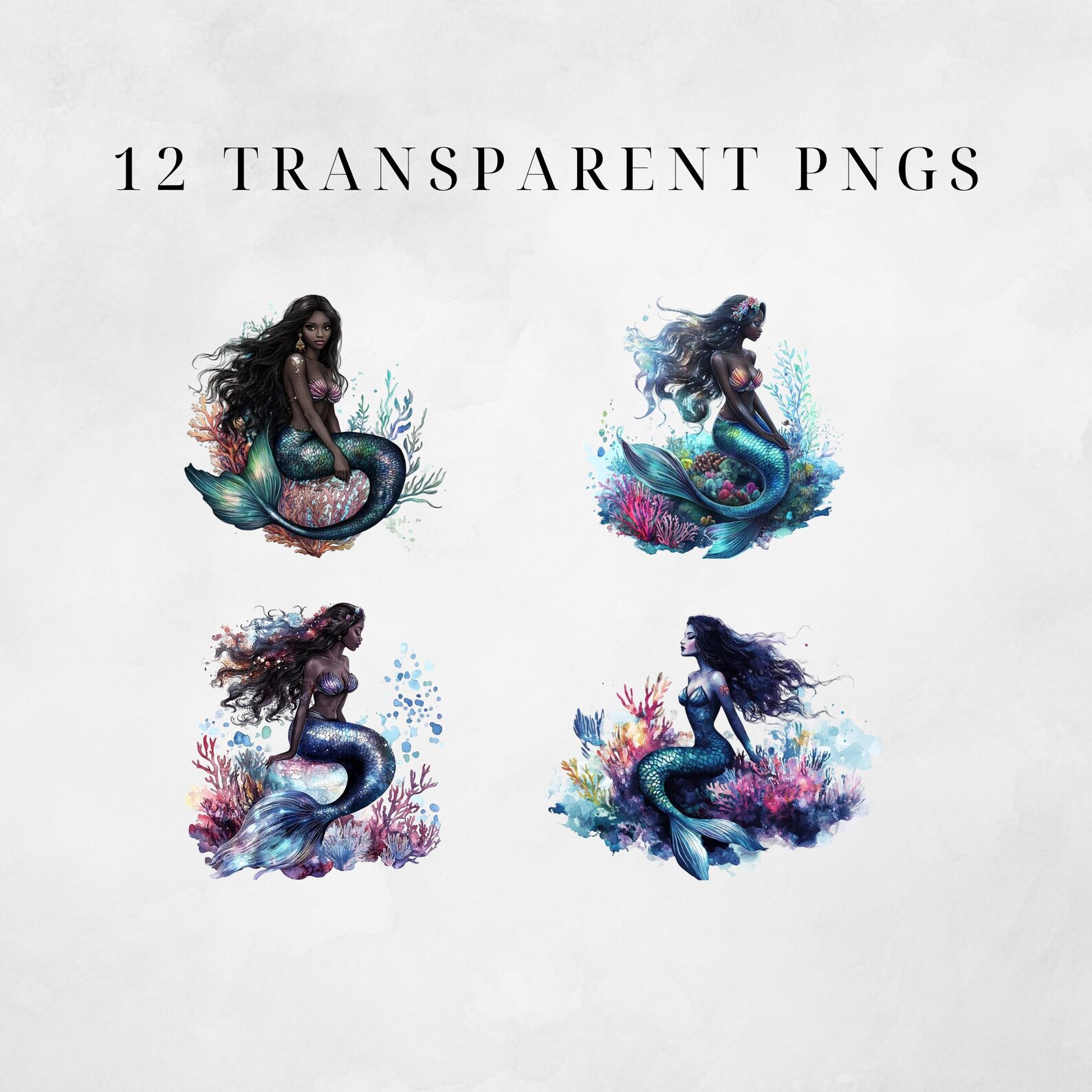 Watercolor Dark Mermaid Clipart, Underwater Mythical Creatures ...