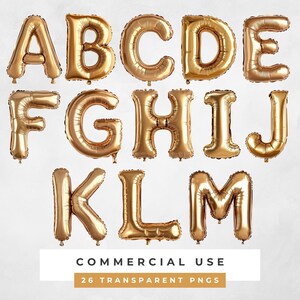 Gold Balloon Alphabet Clipart BUNDLE | Gold Balloon Letters & Gold ...