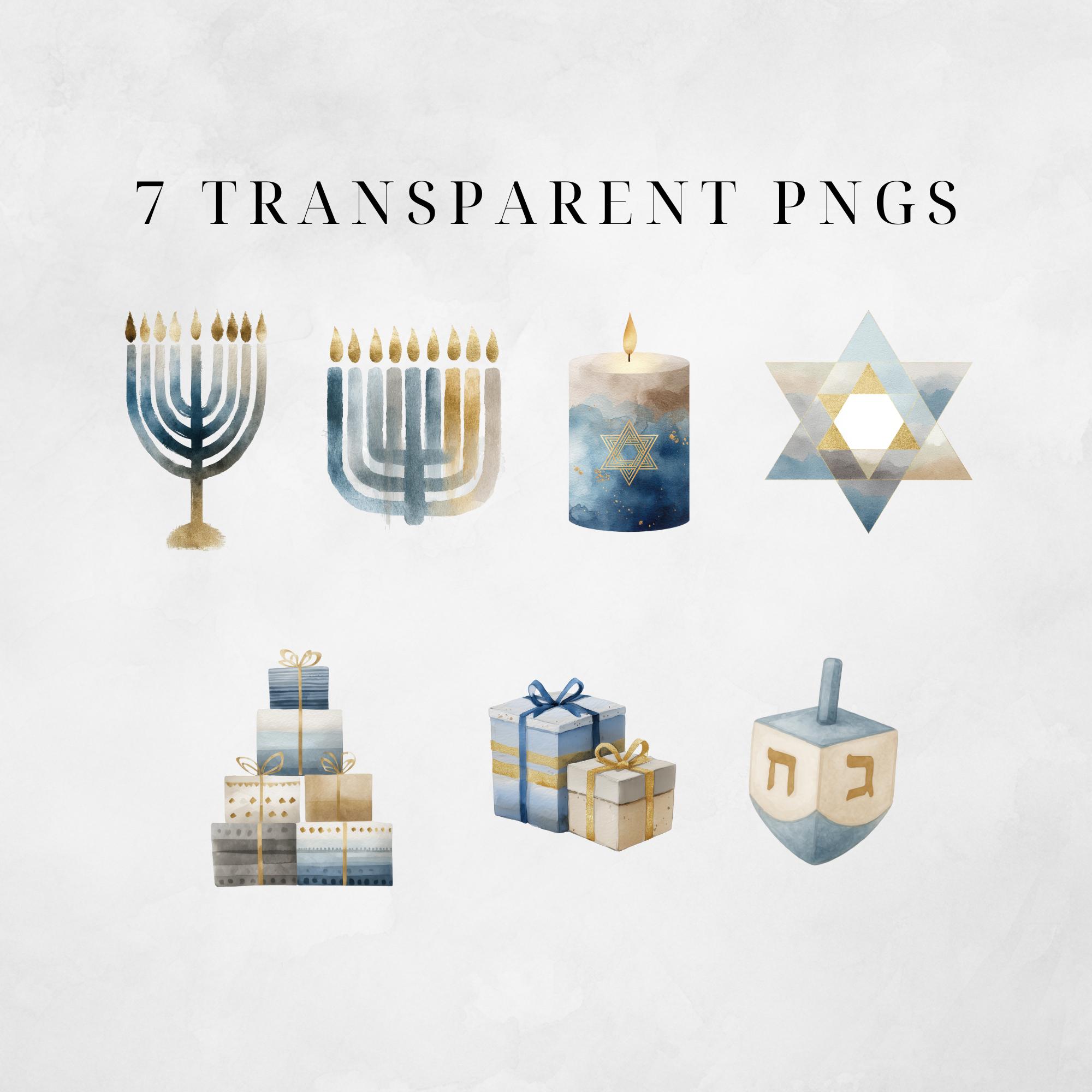 Modern Hanukkah Clipart Pack, Chanukah Graphics PNG, Jewish Holiday ...