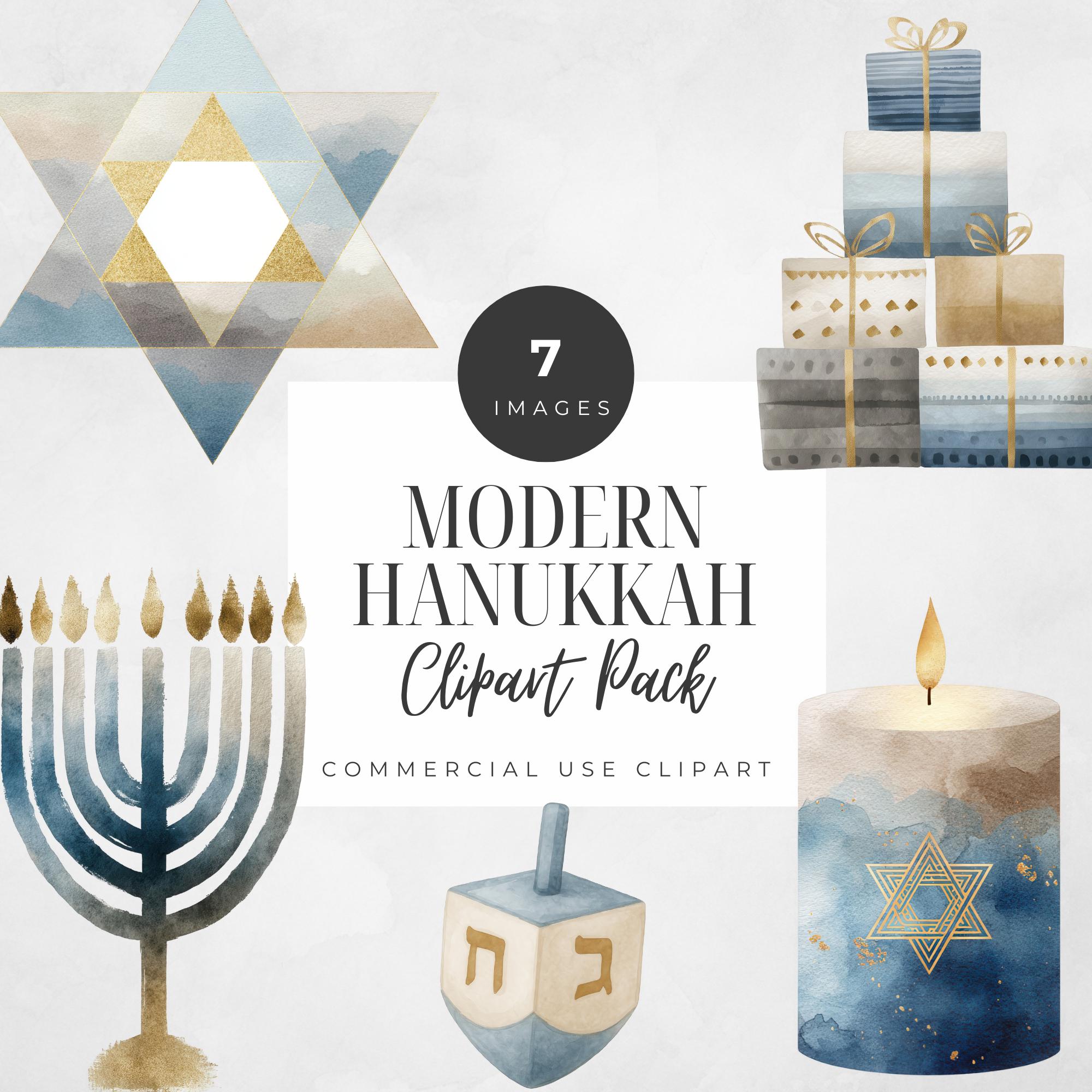 Modern Hanukkah Clipart Pack, Chanukah Graphics PNG, Jewish Holiday ...