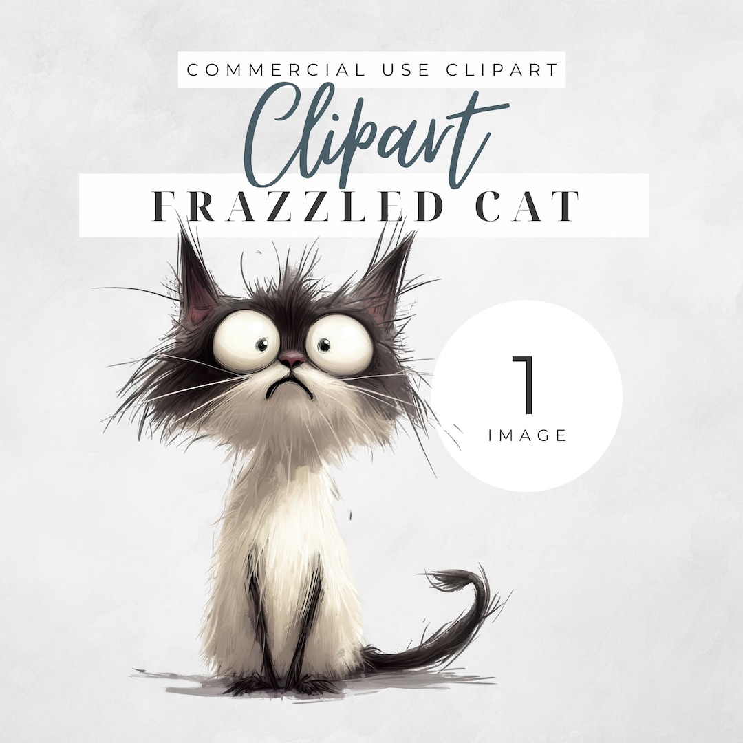 Frazzled Cat Clipart Single, Funny Cat Clipart, Quirky Cat Clipart ...