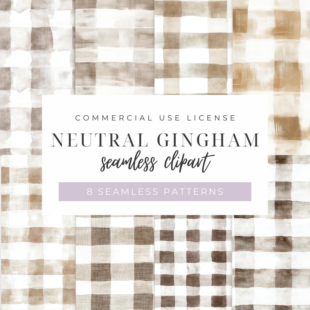 Neutral Gingham Seamless Pattern Clipart, Digital Papers, Checkered ...