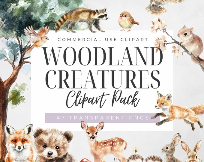 Watercolor Forest Animal Clipart Bundle, Digital Download Commerical ...