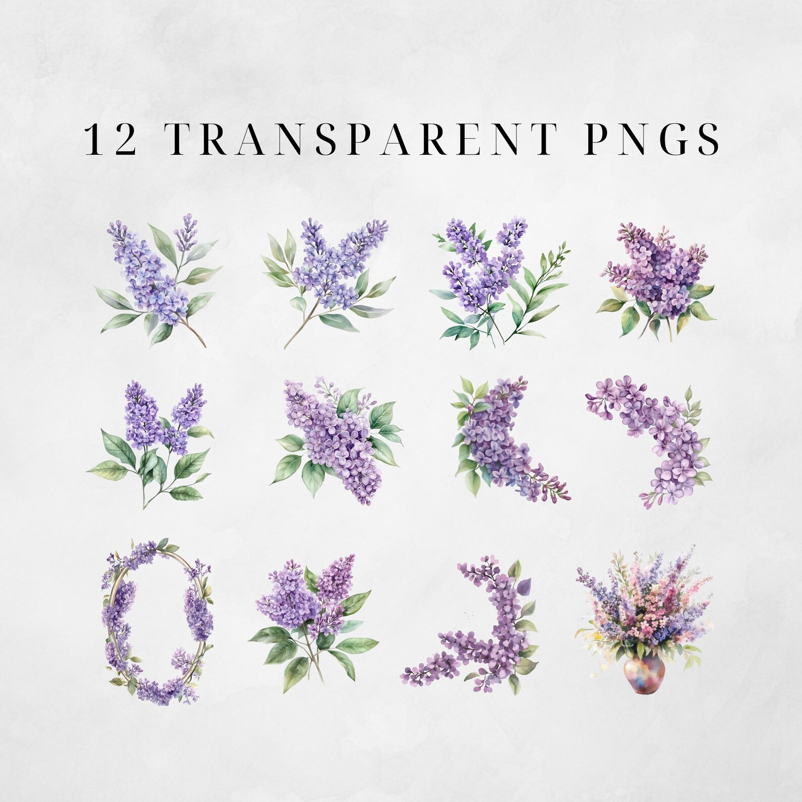 Watercolor Lilacs Floral Clipart, Purple Flowers Clip Art, Spring ...