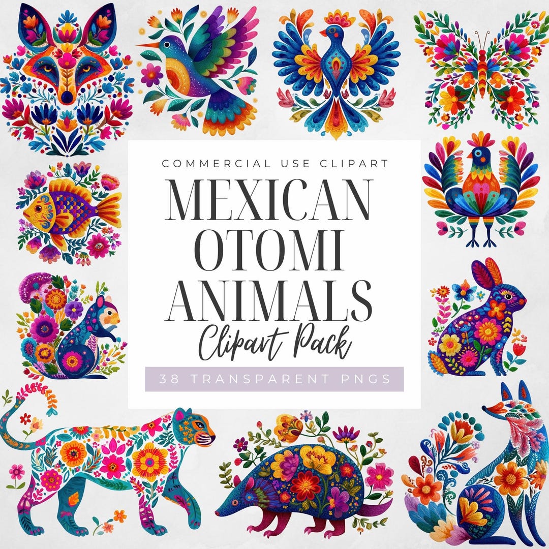 Colorful Mexican Otomi Animals Clipart (digital Download, Transparent ...