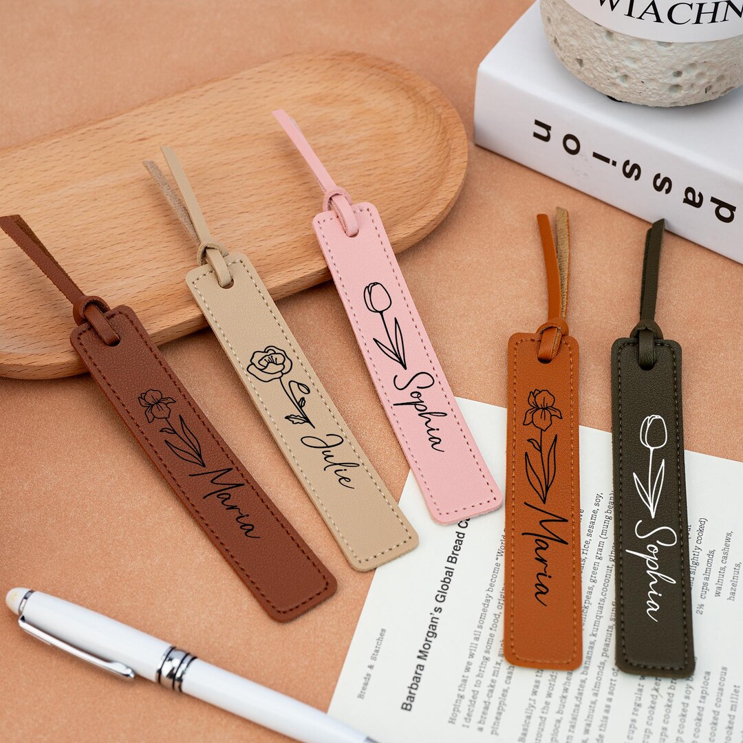 Custom Leather Birth Flower Bookmark,personalised Bookmark,bookmark for ...