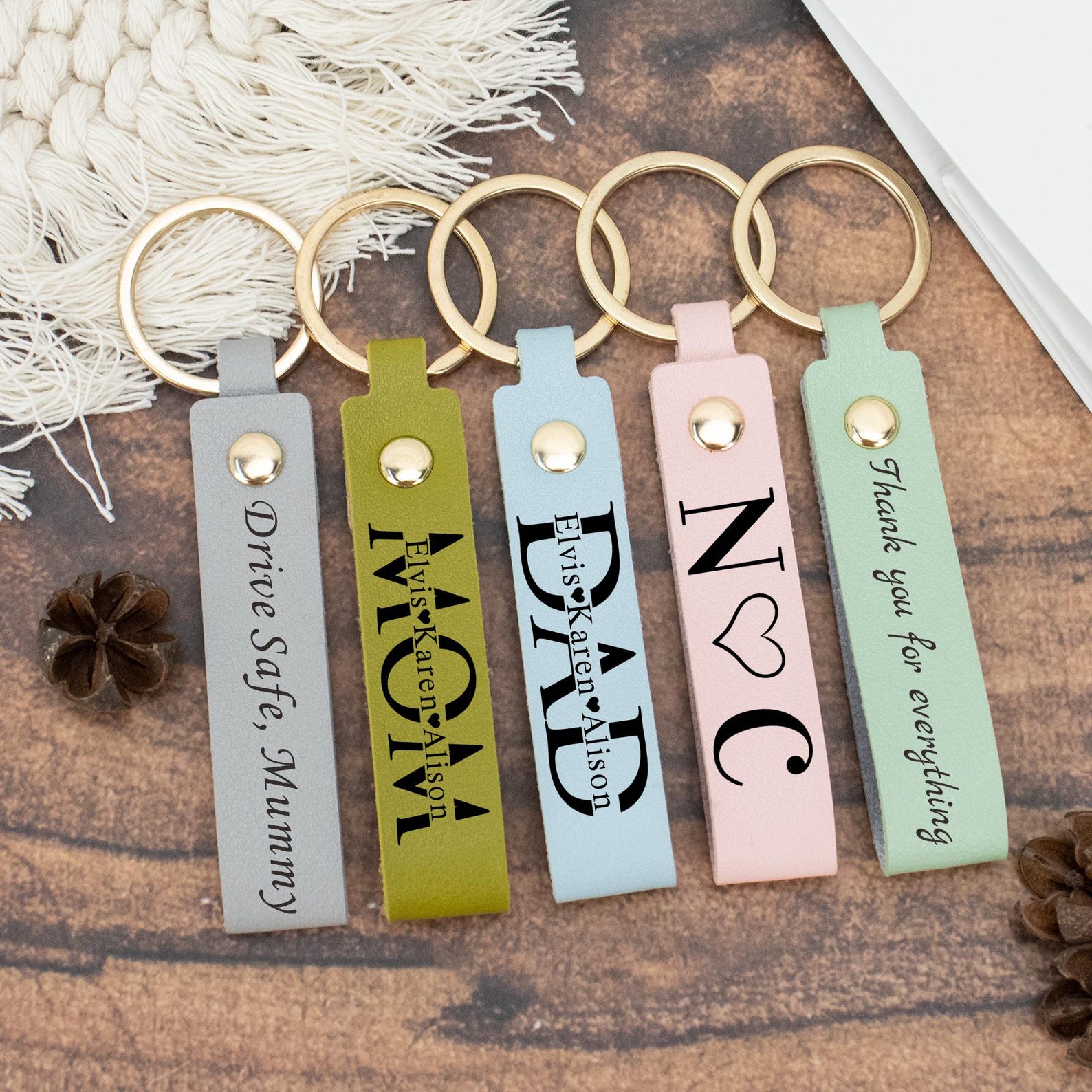 Personalised Leather Keyring for Dad Mom,leather Keyfob With Initials ...