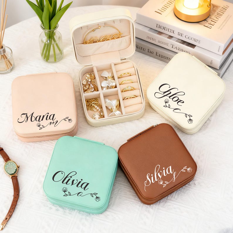 Personalized Bridesmaid Jewelry Box,custom Name Leather Travel Jewelry ...