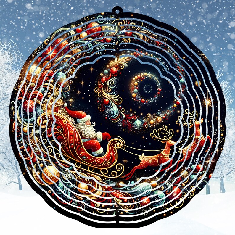 Santa's Sleigh Wind Spinner PNG, Whimsical Santa Sleigh With Reindeer ...