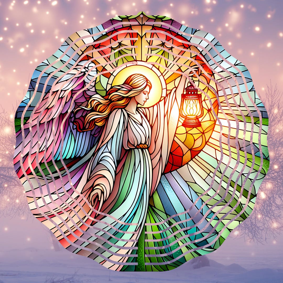 Angelic Stained Glass Sublimation PNG, Angel Wind Spinner Design, Angel ...